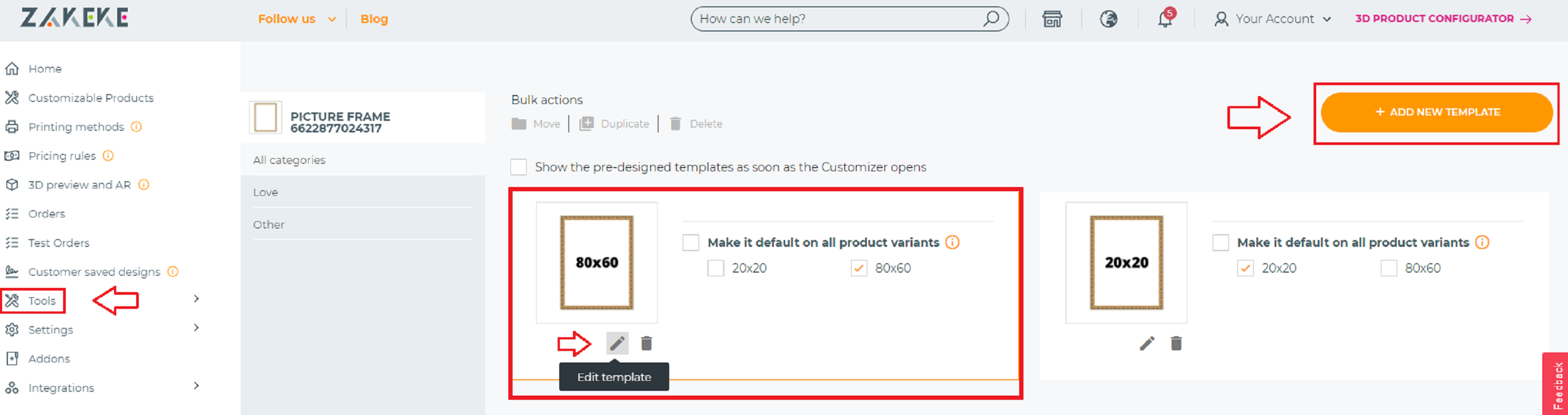 How to setting the pre-designed template on a single side – Zakeke